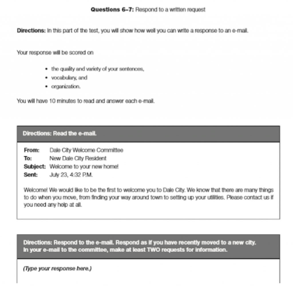 TOEIC Writing: Estructura, tipos de preguntas y ejemplo de examen