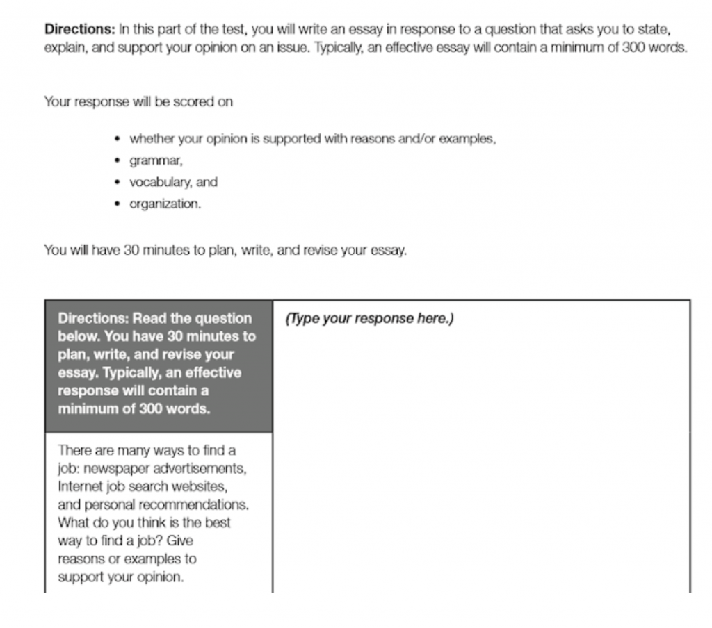 TOEIC Writing: Estructura, tipos de preguntas y ejemplo de examen